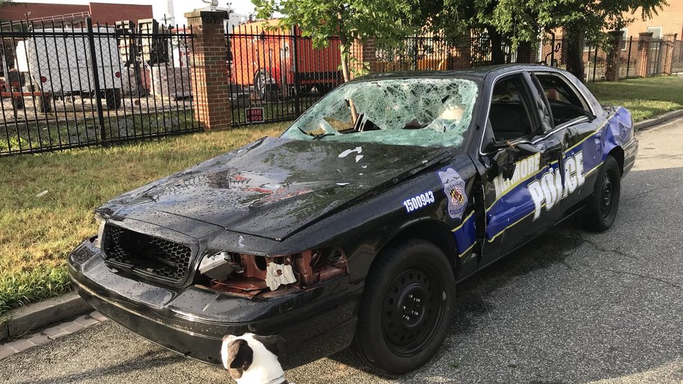 BPD: Destroyed police vehicle in city's Pigtown area is a movie prop | WBFF